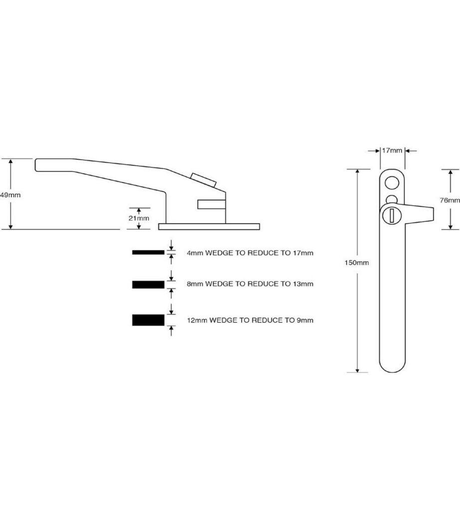 Adjustable Cockspur Window Handle Right Hand Polished Brass - Sealco Scotland