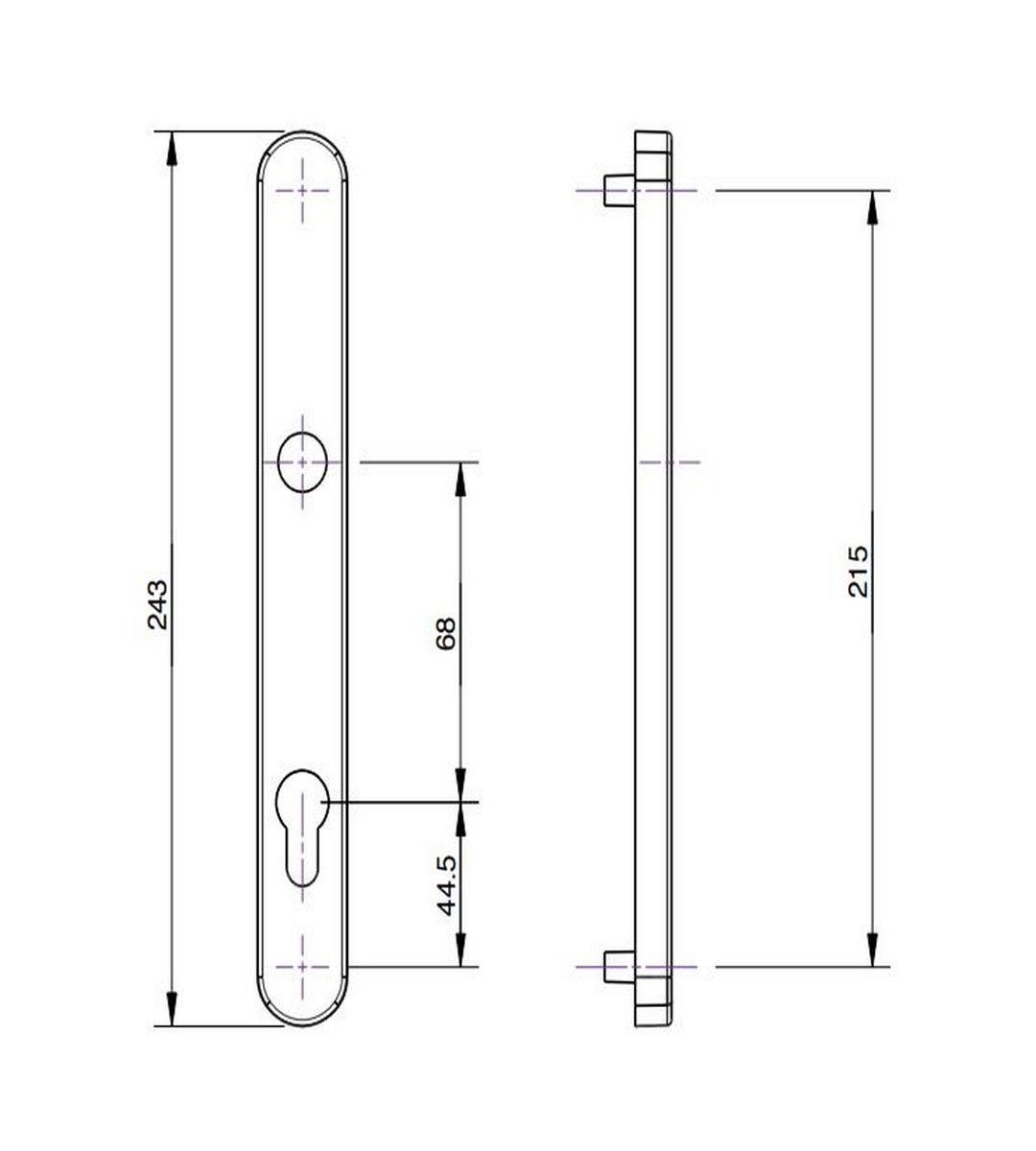 Fullex 68mm PZ, 215mm Centres Polished Chrome Door Handle - Sealco Scotland