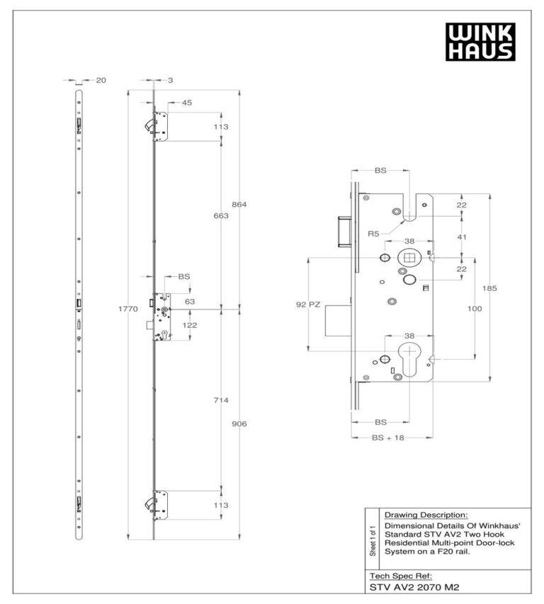 Winkhaus Auto Lock - 2559721 - 45/92 AV2-2 Hook RAD Right Hand 2070 ...