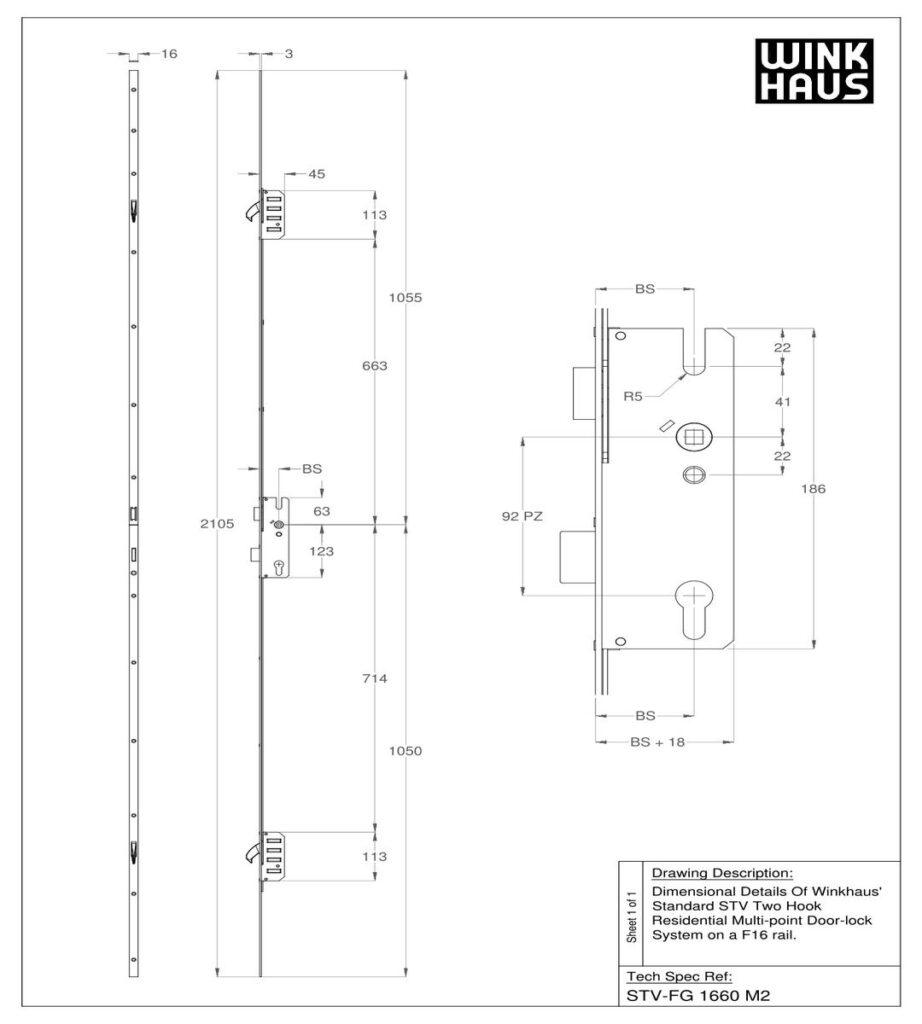 Winkhaus 2867927 Cobra 35/92 2 Hook Lock 16mm Faceplate - Sealco Scotland
